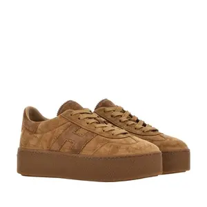 Hogan Croc Effect Suede Sneakers With Maxi Sole - Light Brown