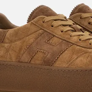 Hogan Croc Effect Suede Sneakers With Maxi Sole - Light Brown