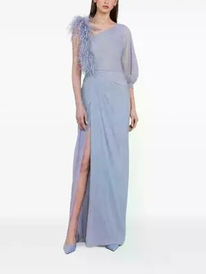 GEMY MAALOUF Feather-trimmed Asymmetrical Dress