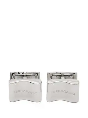 Ferragamo Silver Tone Cufflinks & Tie Clips For Men