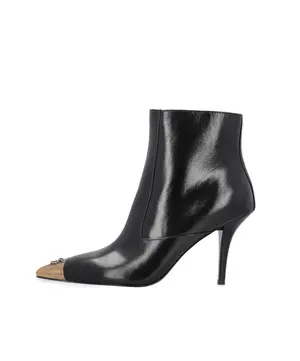 Pinko Lucy Leather Ankle Boots With Metal Toe Cap