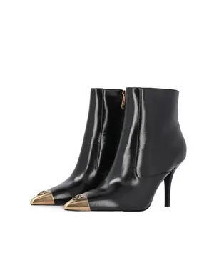 Pinko Lucy Leather Ankle Boots With Metal Toe Cap