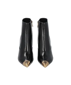 Pinko Lucy Leather Ankle Boots With Metal Toe Cap