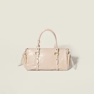 Miu Miu Shiny Leather Handbag With Drawstring Pockets - Traverite