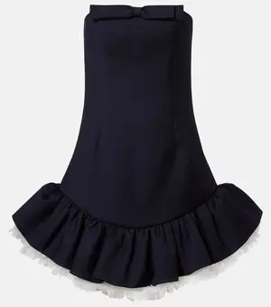SHUSHU/TONG Navy Bow-detail Ruffled Wool Mini Dress