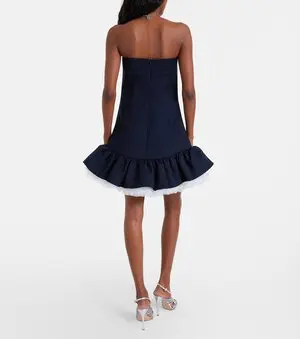 SHUSHU/TONG Navy Bow-detail Ruffled Wool Mini Dress