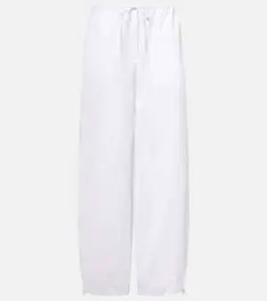 TOTEME Cotton Poplin Wide-leg Pants With Drawstring Cuffs - White