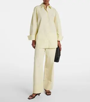 TOTEME Cotton Poplin Wide-leg Pants With Drawstring Cuffs - Yellow