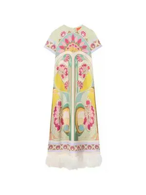 La DoubleJ Tulip Placed Silk Twill Dress With Feather Trim - Green