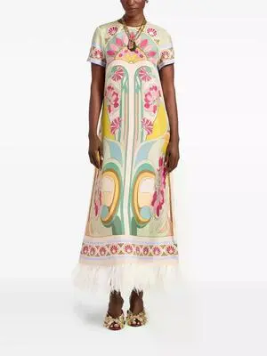 La DoubleJ Tulip Placed Silk Twill Dress With Feather Trim - Green