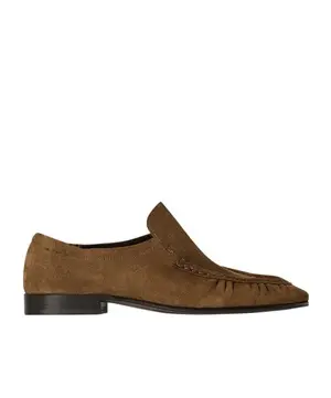 THE ROW Soft Moccasin Two Calfskin Suede Loafers - Cigar