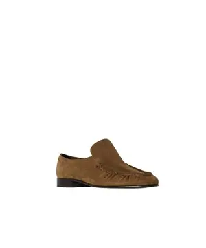 THE ROW Soft Moccasin Two Calfskin Suede Loafers - Cigar
