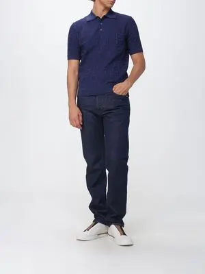 Fendi Logo Detailed Short-sleeved Polo Shirt - Dark Blue
