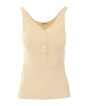 Auralee V-neck Sleeveless Vest With Ribbed Details - Nude