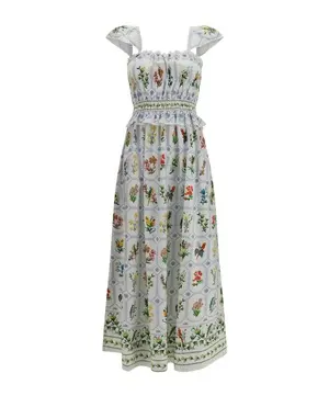 Farm Rio Smocked Floral Maxi Dress - Off White