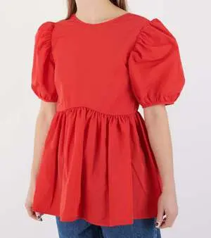 Cecilie Bahnsen Darla Top Short Puff Sleeve Peplum Blouse