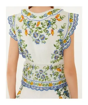 Farm Rio Floral Ruffled V-neck Top - Off White
