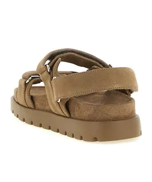 Tory Burch Mellow Suede Sandals With Metal Logo Detail - Brown