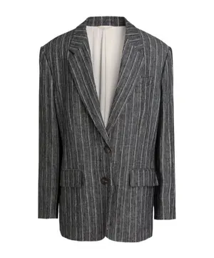 Brunello Cucinelli Striped Lapel Long-sleeved Suit Jacket - Black