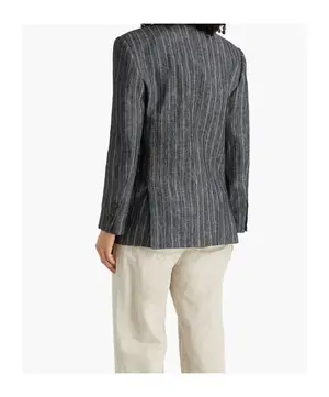 Brunello Cucinelli Striped Lapel Long-sleeved Suit Jacket - Black