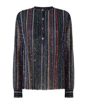 Missoni Sequined Chevron Stripe Henley Blouse