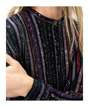 Missoni Sequined Chevron Stripe Henley Blouse