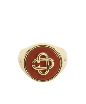 Casablanca Gold Tone Stone Signet Ring - Gold Red
