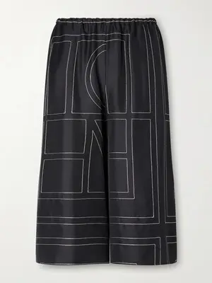 TOTEME Monogram Embroidered Relaxed Shorts - Black