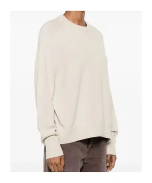 Soft Goat Crew Neck Raglan Sleeve Sweater - White