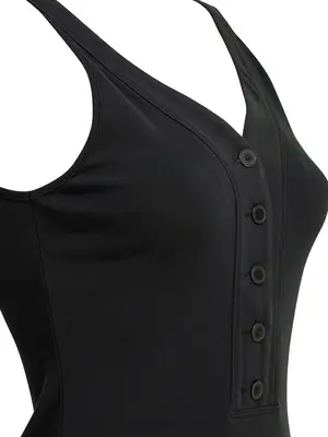 Auralee V-neck Ribbed Tank Top With Button Closure