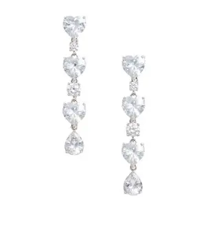 SELF-PORTRAIT Crystal Heart Drop Earrings - Silver