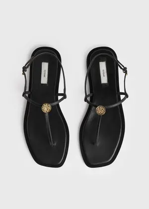 TOTEME T-strap Flat Sandals With Embellishment - Black
