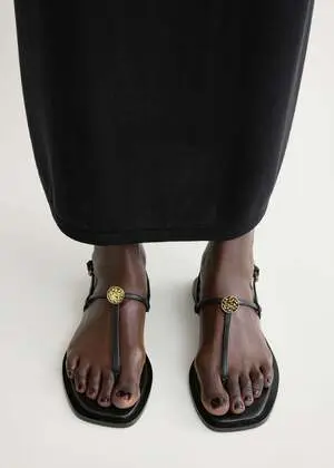 TOTEME T-strap Flat Sandals With Embellishment - Black