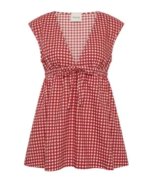 Posse V-neck Sleeveless Plaid Top - No