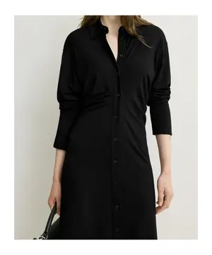 TOTEME Ruched Detail Collared Shirt Dress - Black