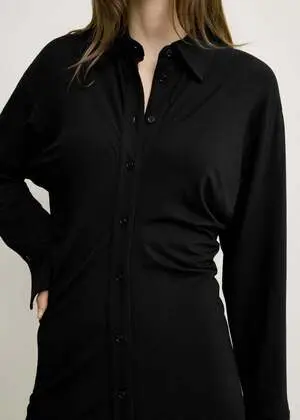 TOTEME Ruched Detail Collared Shirt Dress - Black
