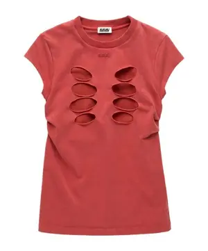 AVAVAV Distressed Cut-out T-shirt - Red