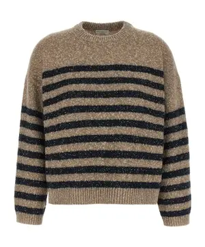 Brunello Cucinelli Striped Round Neck Sweater - Black