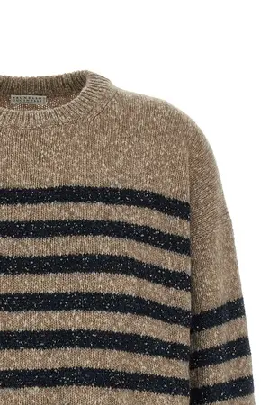 Brunello Cucinelli Striped Round Neck Sweater - Black