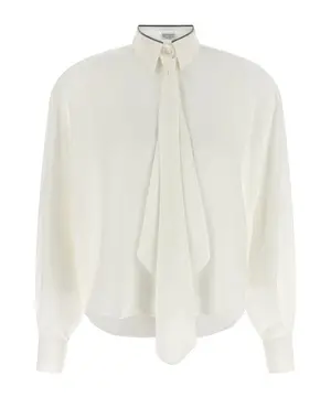 Brunello Cucinelli Long Sleeve Tie Detail Blouse - White