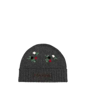 Marni Knitted Embroidered Beanie - Black