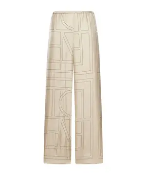 TOTEME Monogram-print Silk Wide-leg Trousers - Ivory