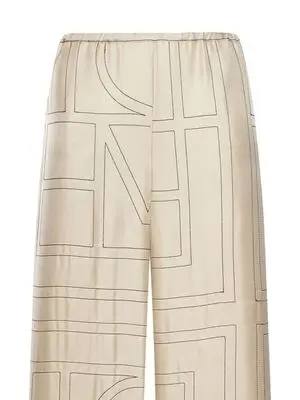 TOTEME Monogram-print Silk Wide-leg Trousers - Ivory