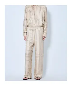 TOTEME Monogram-print Silk Wide-leg Trousers - Ivory