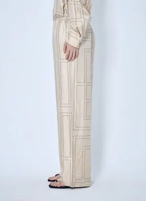 TOTEME Monogram-print Silk Wide-leg Trousers - Ivory