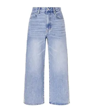 FRAME Crochet Bow Crop High-rise Wide-leg Jeans - Blue