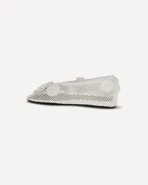 GANNI Mesh Floral Ballet Flats - Egret