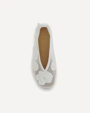GANNI Mesh Floral Ballet Flats - Egret