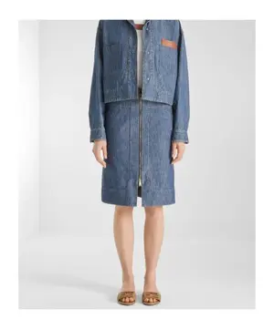 Fendi Zip Detailed Denim Midi Skirt