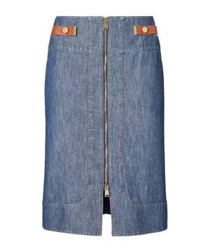 Fendi Zip Detailed Denim Midi Skirt